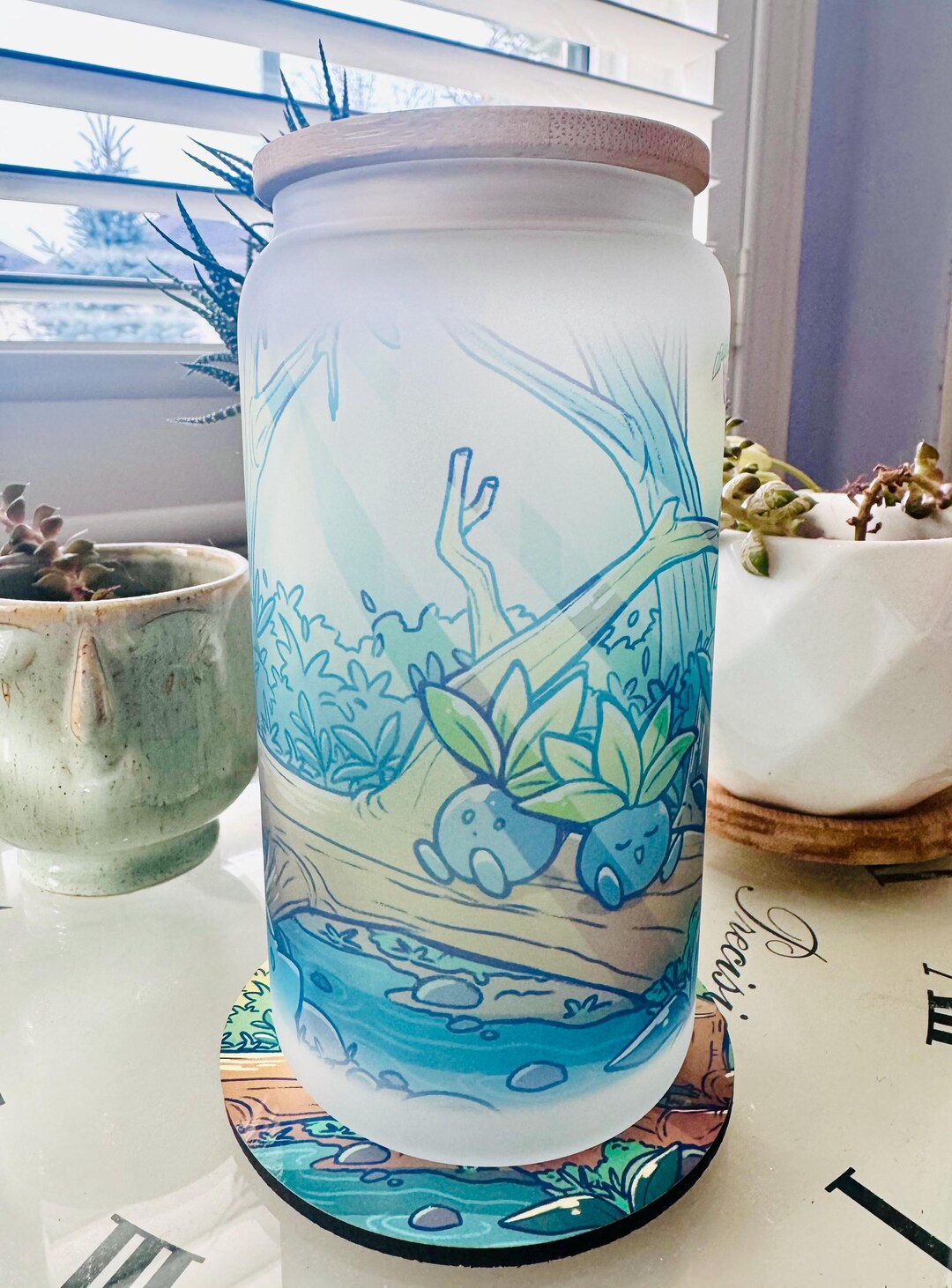 Pokemon Forest Frosted Glass Can | Bamboo Lid | Straw | 18oz - Etsy
