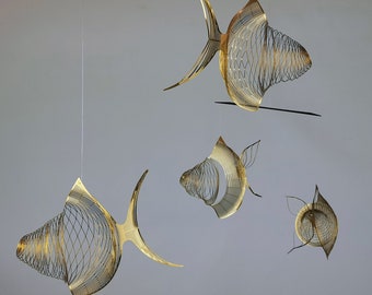 Gold Fish Kinetic Mobile 4 or 6 Piece, Brass Fish Decor, Modern Mobile ...