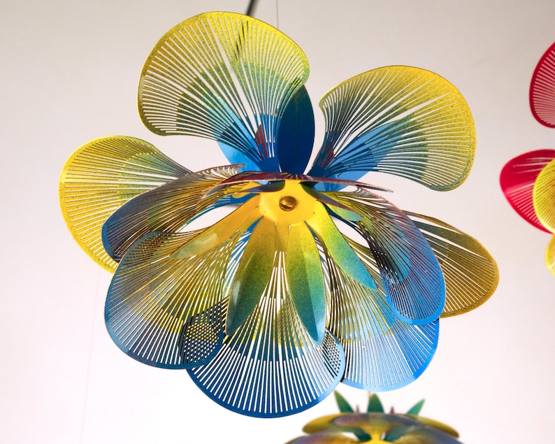 Flower Mobile Art Colorful Flower Kinetic Sculpture Colorful - Etsy