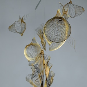 Fish and Coral Mobile, Brass Coastal Artwork, Nautical Metal Mobile Art ...
