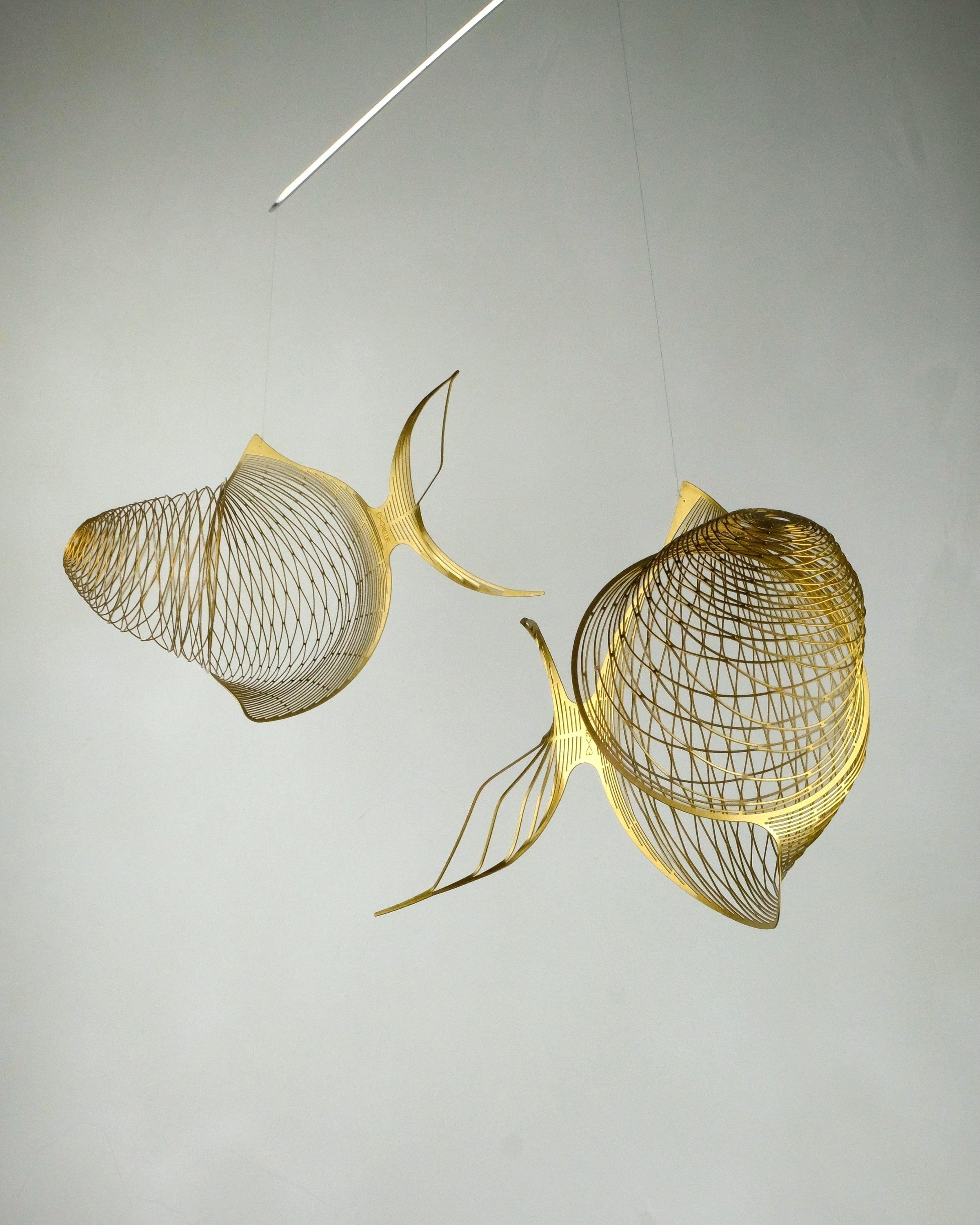 Large Brass Fish Mobile, Wire Sculpture Art of Under the Sea, Fish ...