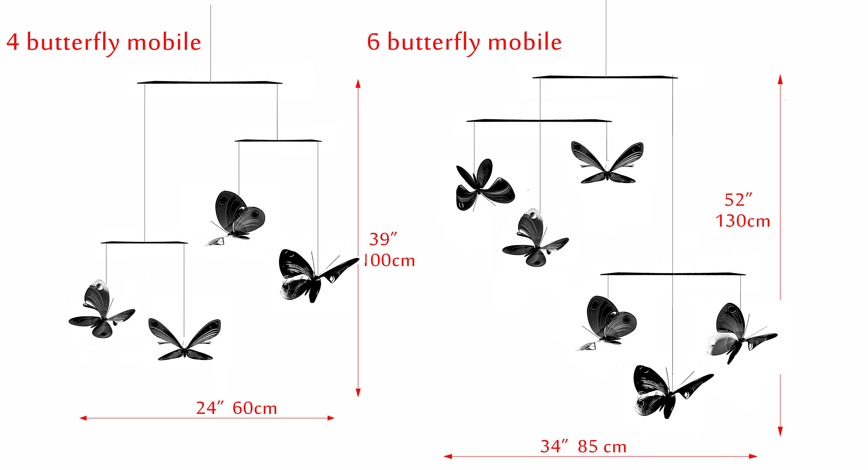 Butterfly Mobile of Metal, Children and Adult Butterfly Art, 4 or 6 ...