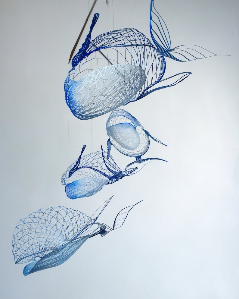 Whale Mobile Kinetic Sculpture 4 Whale Sculpture Modern Home - Etsy