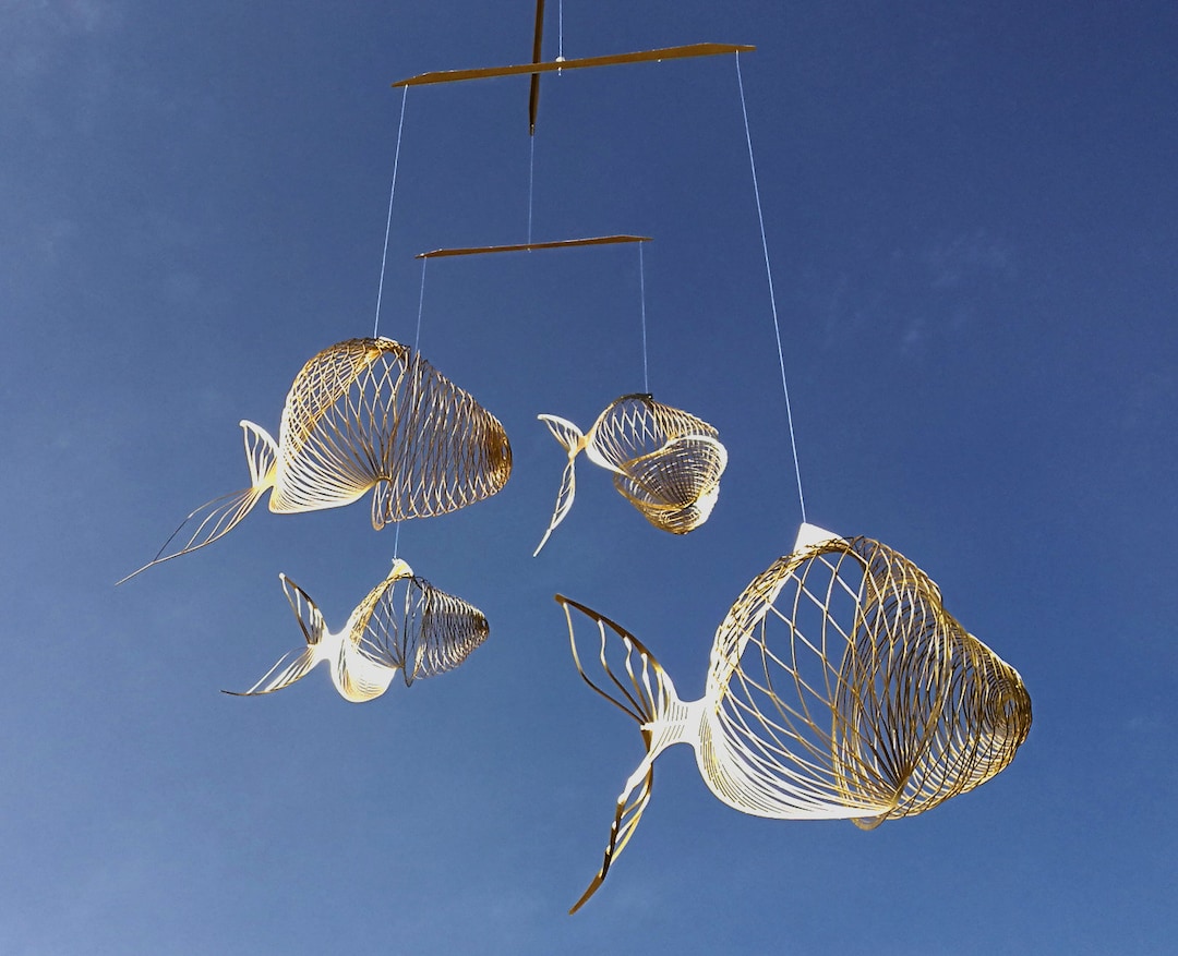 Gold Fish Mobile, 4 or 6 Piece Brass Modern Mobile, Fishing Gift, Fish ...