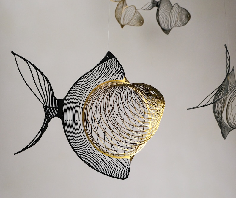 Large 8 Piece Gold Black Fish Mobile Ocean Mobile Art | Etsy