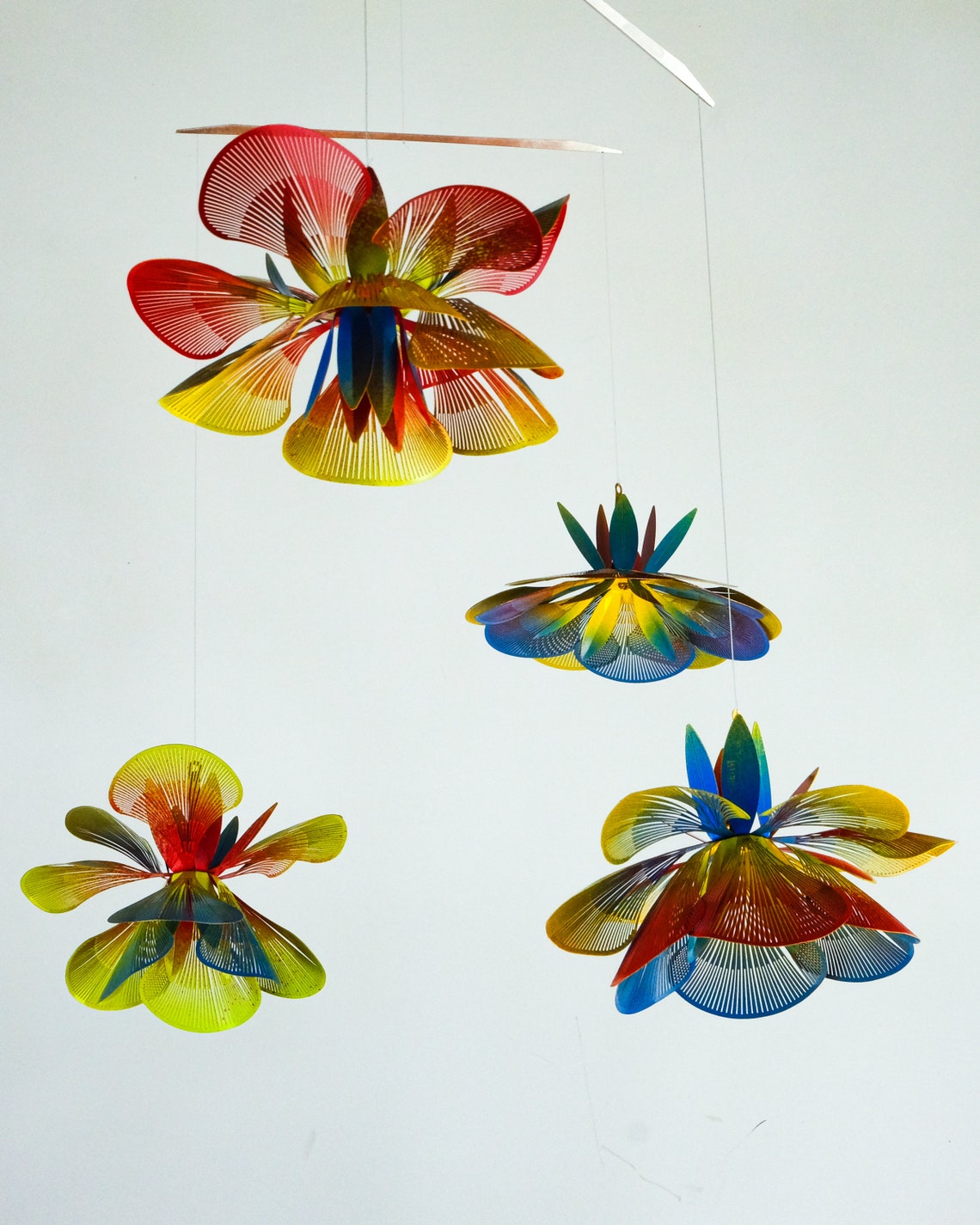 Flower mobile art colorful flower kinetic sculpture colorful | Etsy