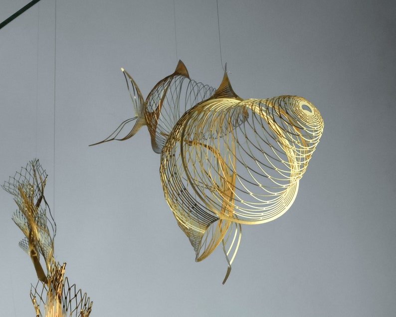 Fish and Coral Mobile, Brass Coastal Artwork, Nautical Metal Mobile Art ...