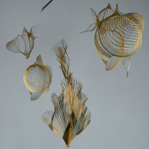 Fish and Coral Mobile, Brass Coastal Artwork, Nautical Metal Mobile Art ...