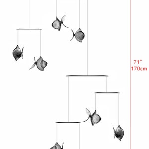 Large 8 Piece Gold Black Fish Mobile, Ocean Mobile Art, Kinetic Fish ...