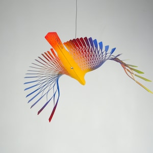 Large Colorful Bird Mobile, Garden Art Bird Sculpture, Kinetic ...