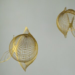 Large Brass Fish Mobile, Wire Sculpture Art of Under the Sea, Fish ...