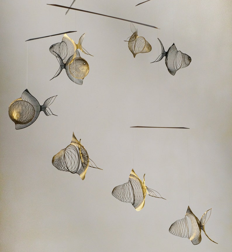 Large 8 Piece Gold Black Fish Mobile Ocean Mobile Art | Etsy