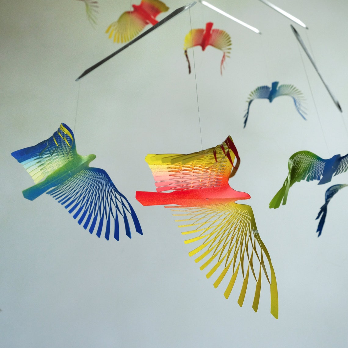 Large Colorful Bird Mobile 8 Bird Kinetic Sculpture Flock of - Etsy