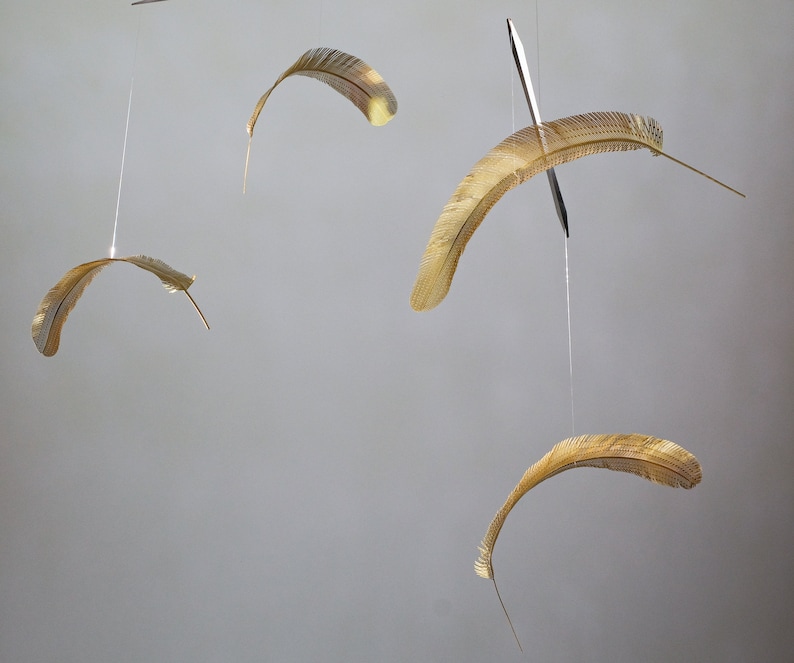 Gold Feather Mobile 4 or 6 Piece Kinetic Feather Mobile of | Etsy UK