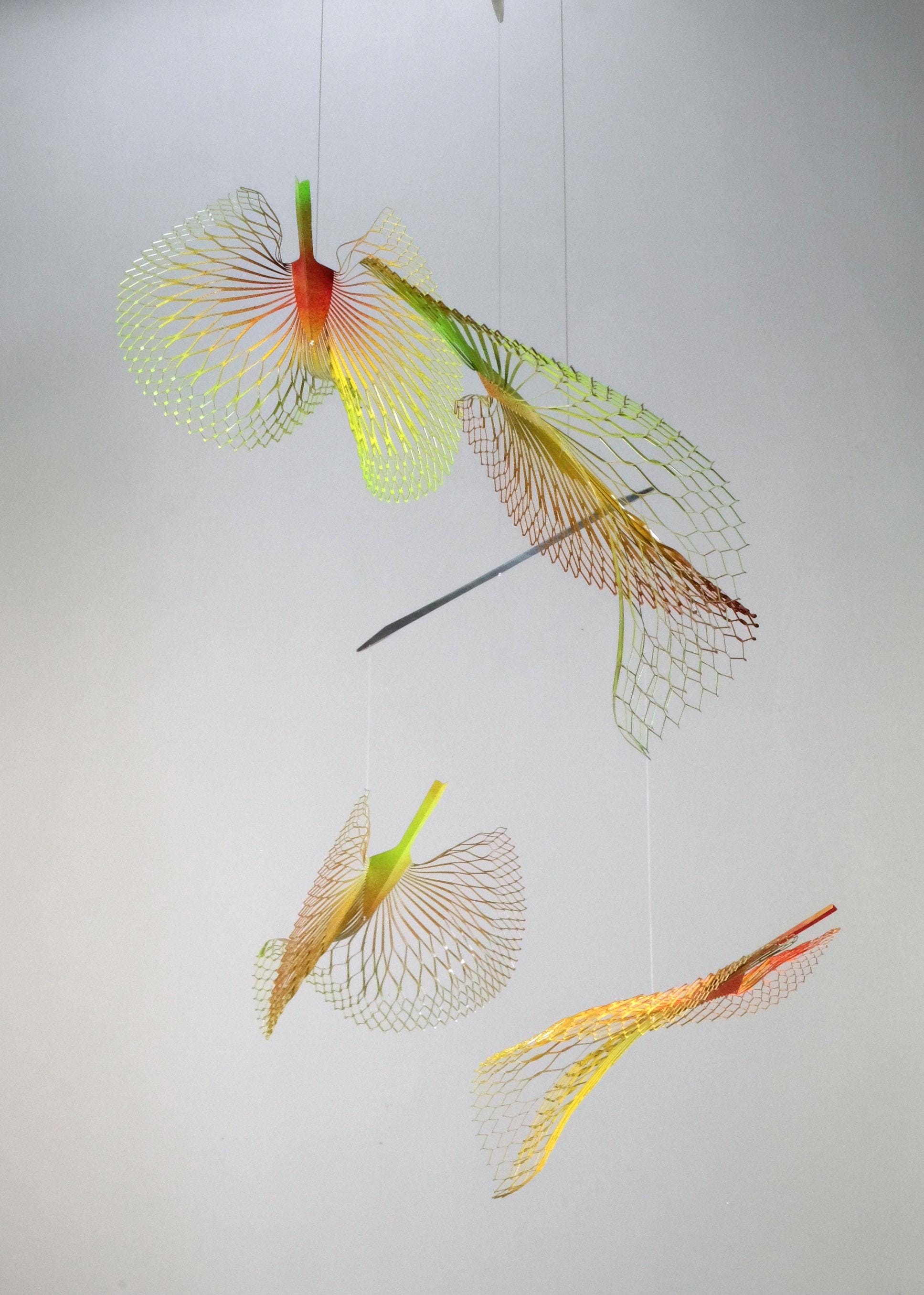 Color Leaves Kinetic Sculpture , 4 or 6 Piece Skeleton Leaves Hanging ...