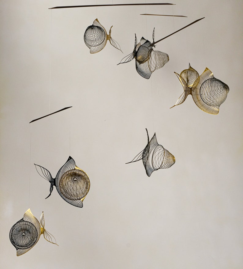 Large 8 Piece Gold Black Fish Mobile Ocean Mobile Art | Etsy