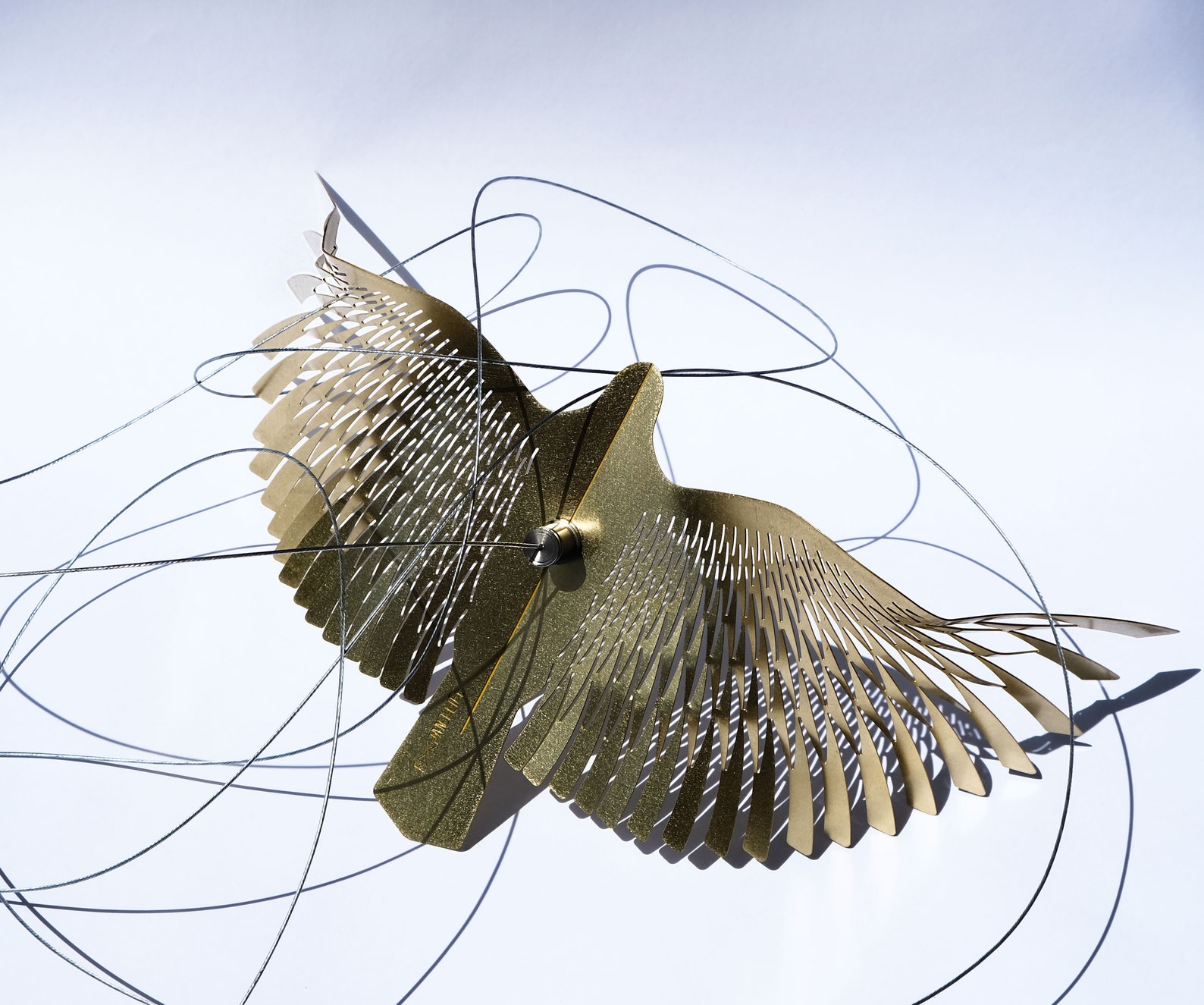 Large Bird Kinetic Sculpture, Golden Bird Hanging Metal Art, Brass Bird ...