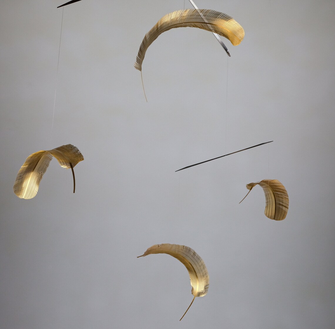 Gold Feather Mobile 4 or 6 Piece Kinetic Feather Mobile of - Etsy