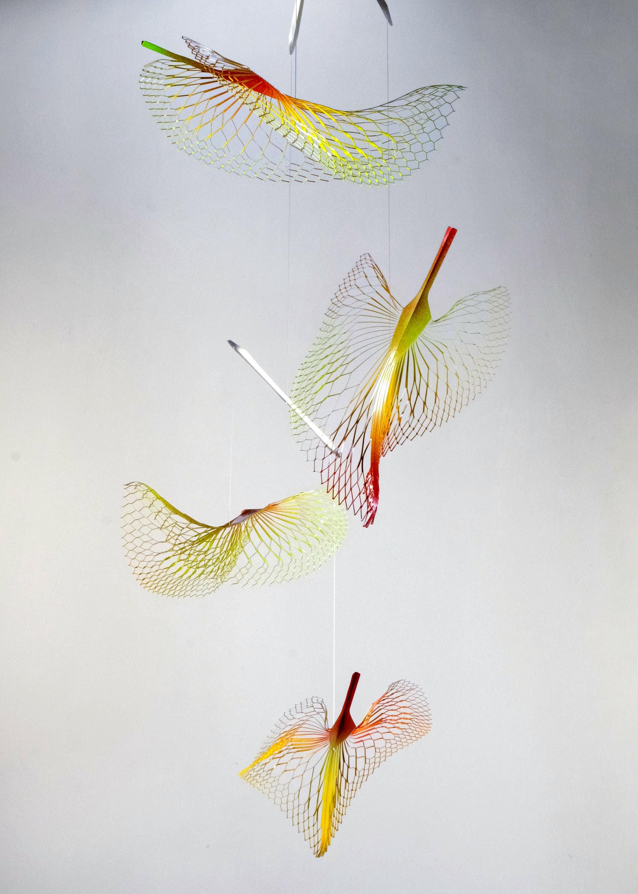 Color Leaves Kinetic Sculpture , 4 or 6 Piece Skeleton Leaves Hanging ...