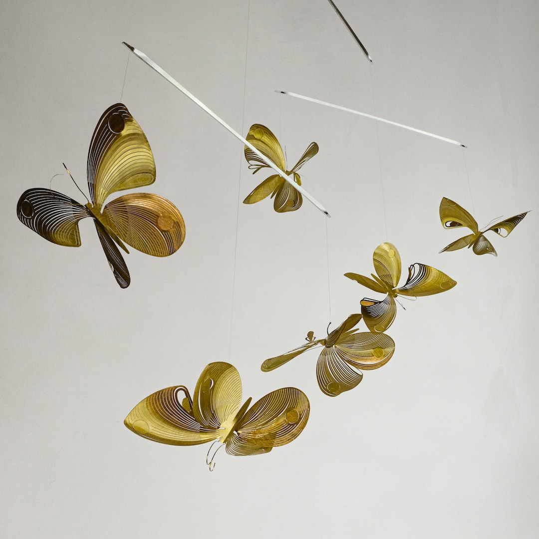Butterfly Mobile of Brass, Butterfly Art, 4 or 6 Piece Kinetic ...