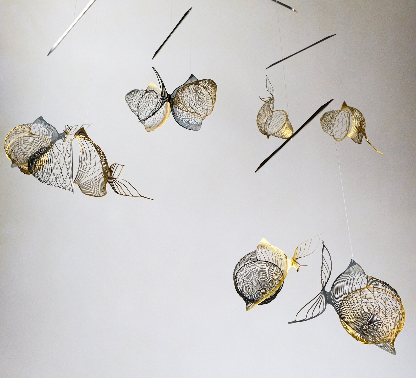 Large 8 piece gold black fish mobile Ocean mobile art | Etsy