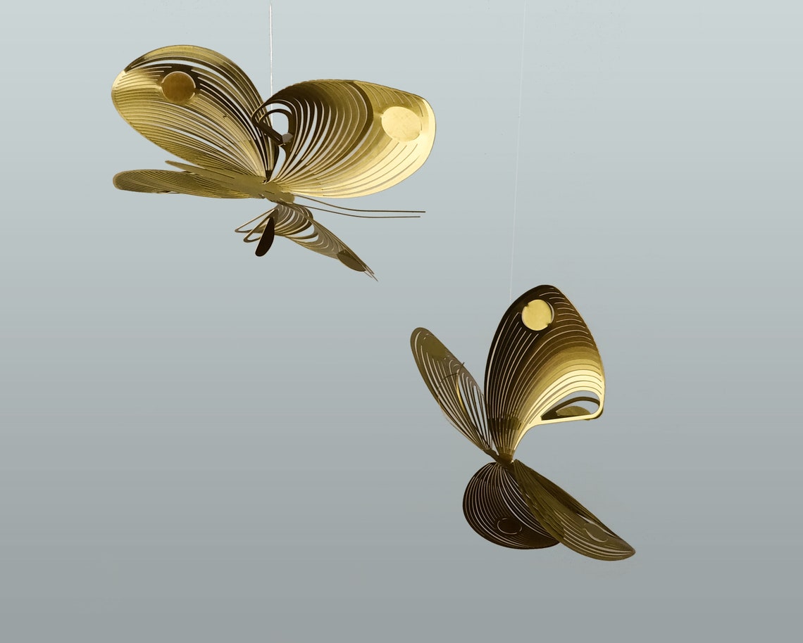 Butterfly Mobile of Brass Butterfly Art 4 or 6 Piece Kinetic | Etsy