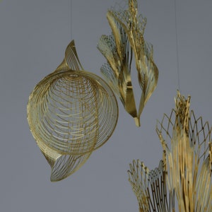Fish and Coral Mobile, Brass Coastal Artwork, Nautical Metal Mobile Art ...