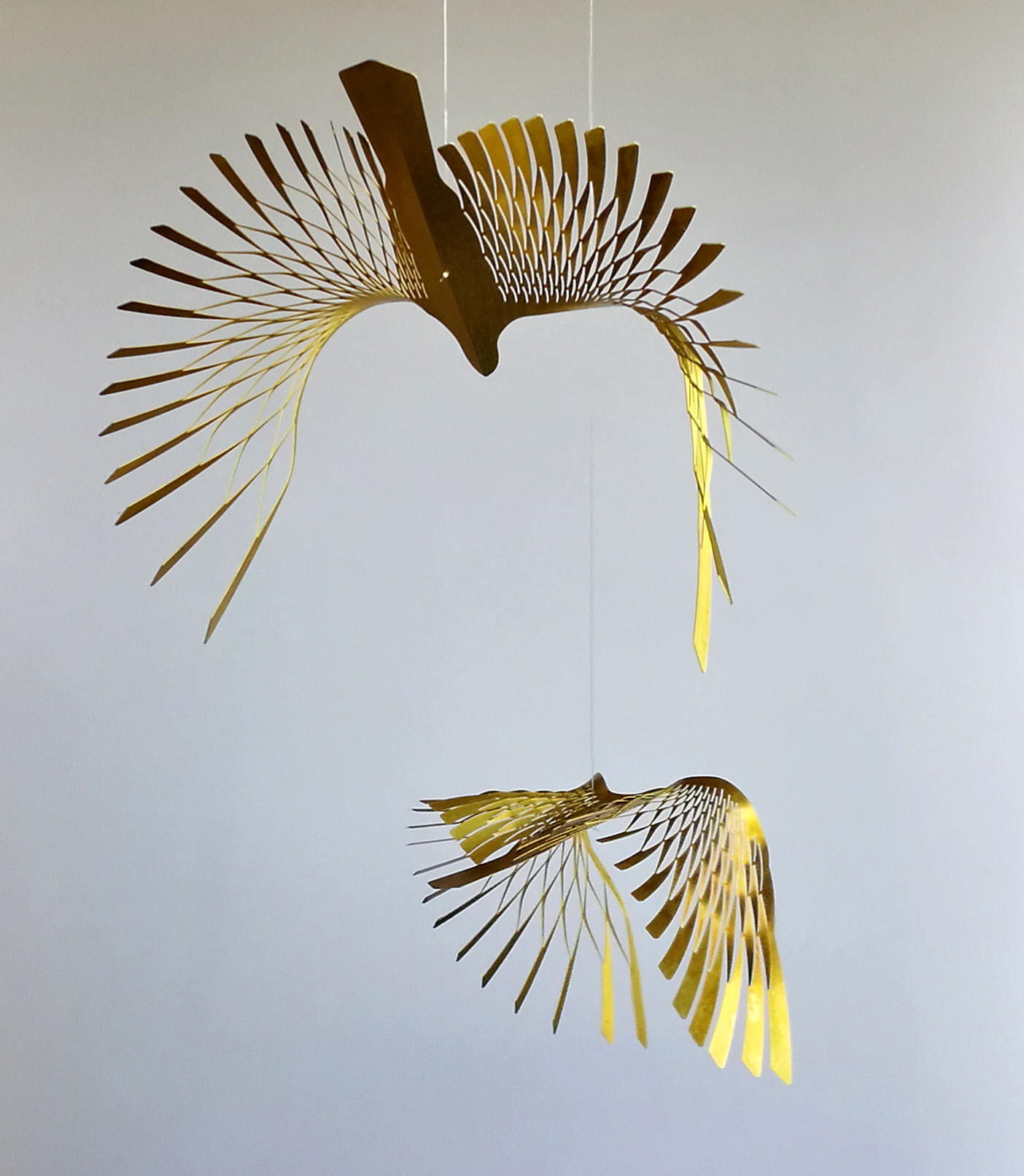 Large Bird Mobile, 8 Piece Flock of Birds Brass Mobile Large Bird Mobile, 8 Piece Flock of Birds Brass Mobile