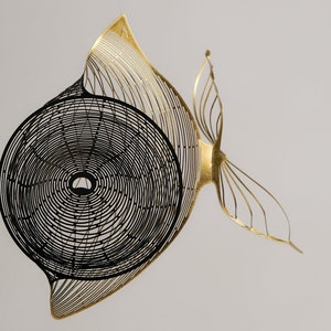 Large 8 Piece Gold Black Fish Mobile, Ocean Mobile Art, Kinetic Fish ...