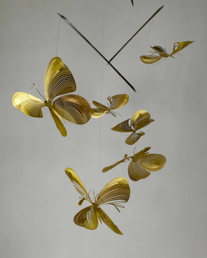Butterfly Mobile of Brass, Butterfly Art, 4 or 6 Piece Kinetic ...