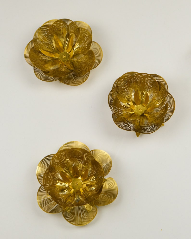 Metal Wall Sculpture of Brass, Modern Floral Art, Flower Wall Display ...