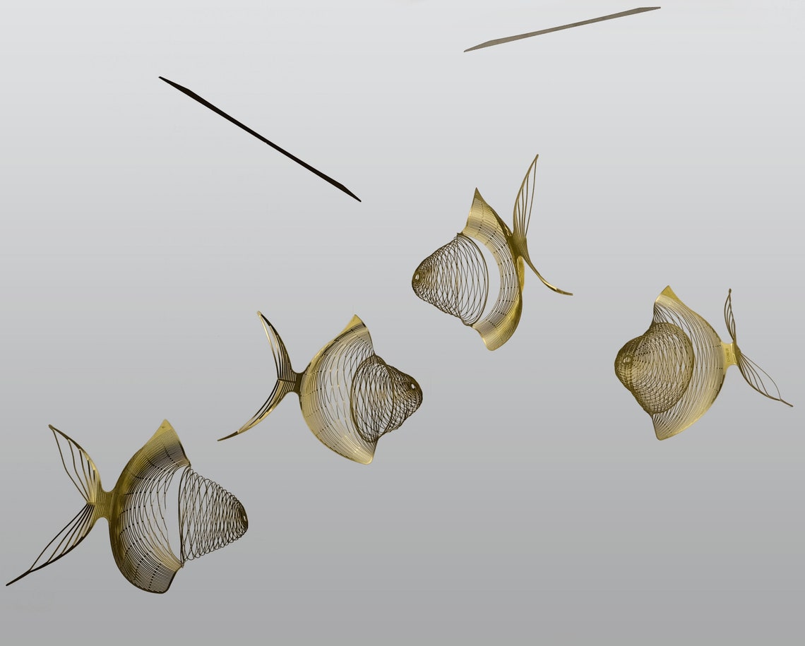 Gold fish kinetic mobile 4 or 6 piece Brass fish Decor | Etsy