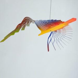 Large Colorful Bird Mobile, Garden Art Bird Sculpture, Kinetic ...