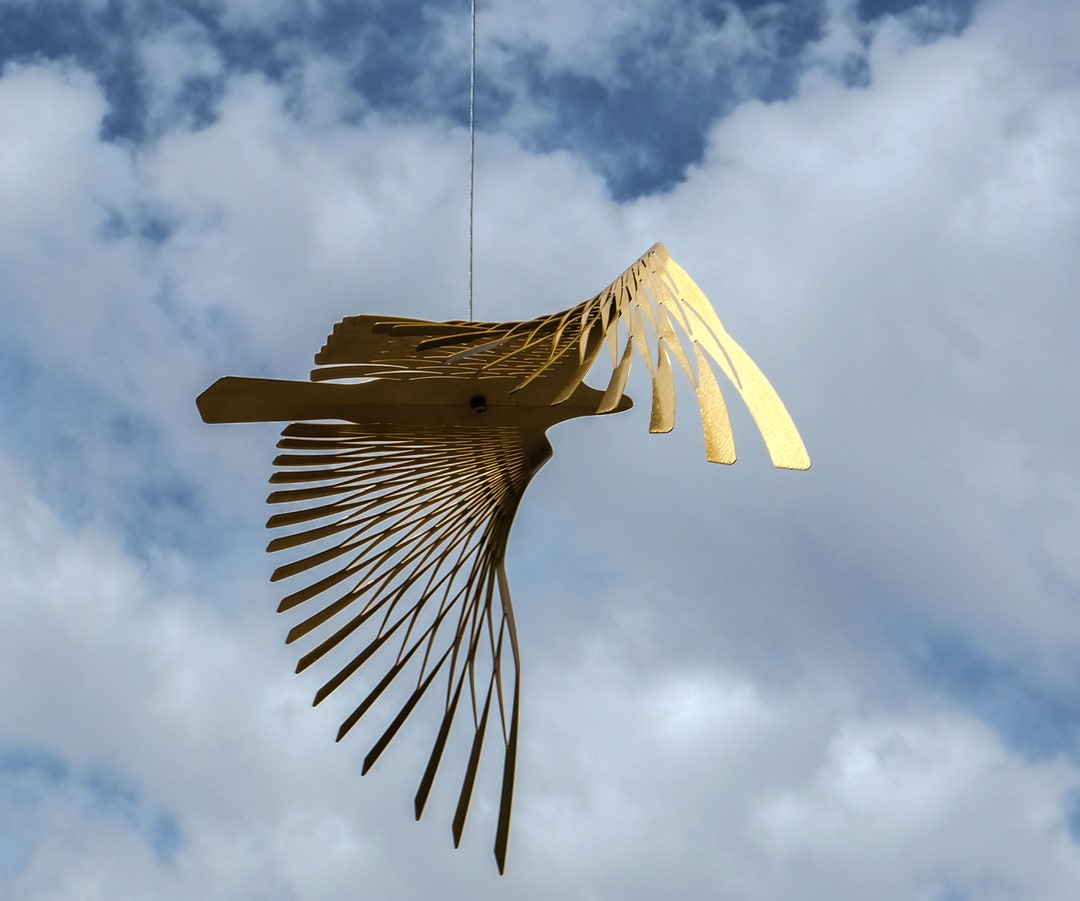 Large Bird Kinetic Sculpture, Golden Bird Hanging Metal Art, Brass Bird ...
