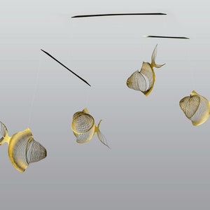 Gold Fish Kinetic Mobile 4 or 6 Piece, Brass Fish Decor, Modern Mobile ...