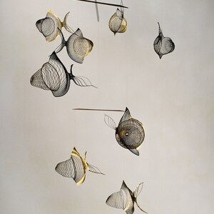 Large 8 Piece Gold Black Fish Mobile, Ocean Mobile Art, Kinetic Fish ...