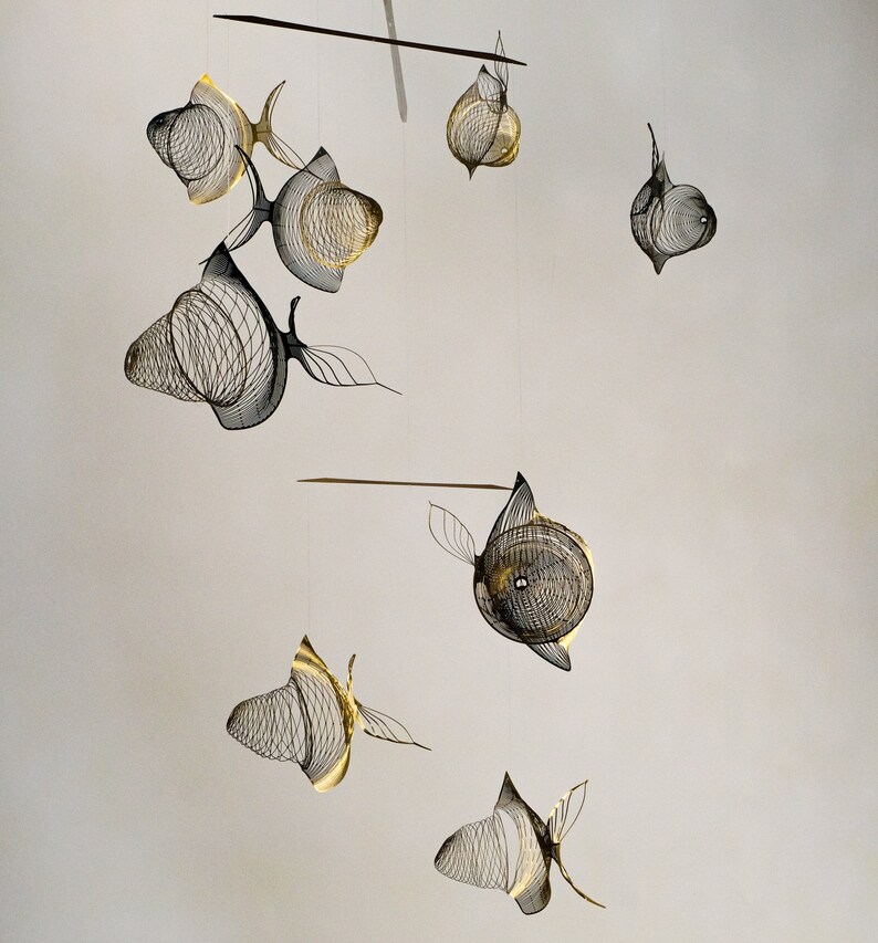 Large 8 Piece Gold Black Fish Mobile Ocean Mobile Art | Etsy