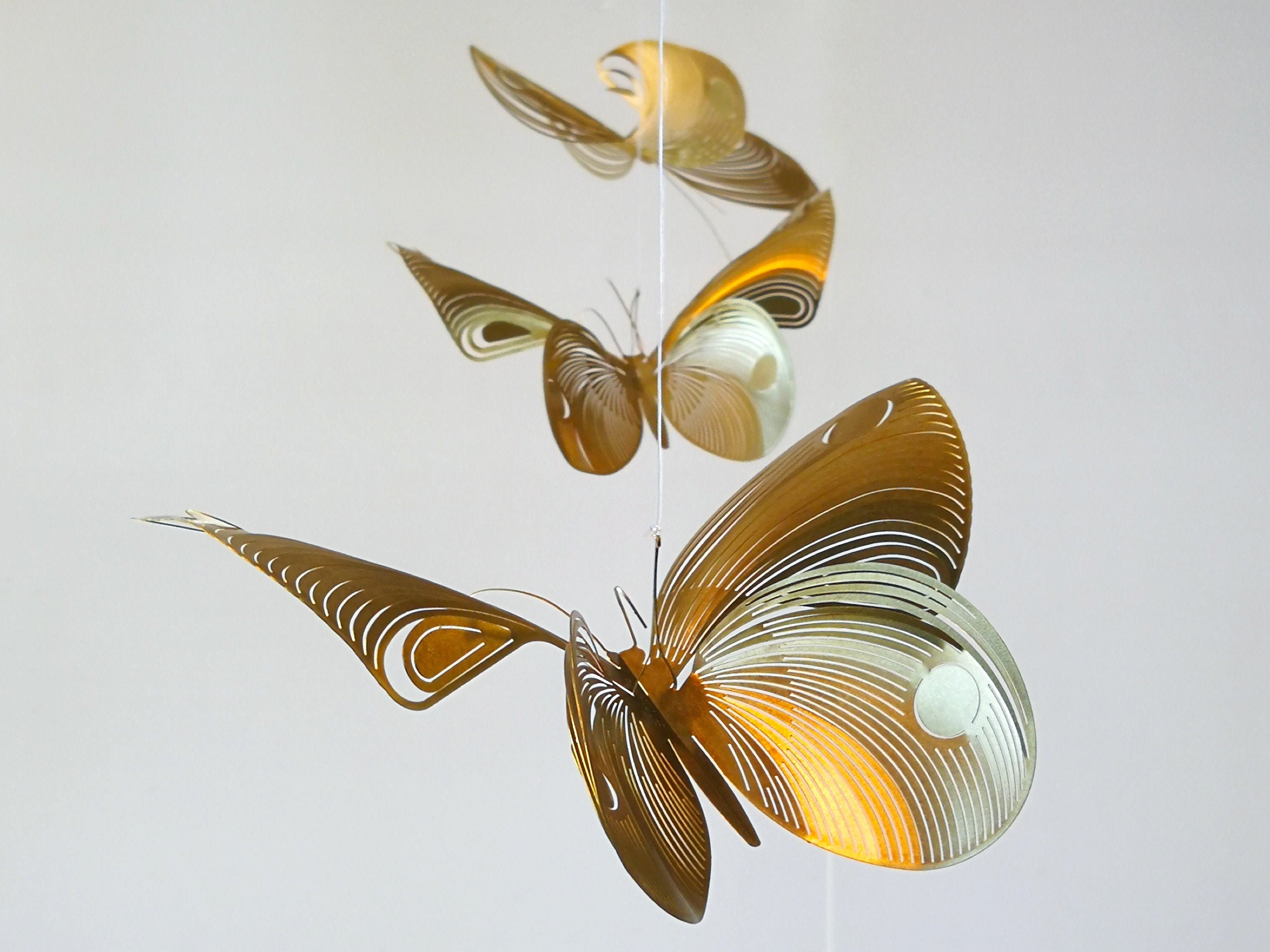 Butterfly mobile of brass butterfly art 4 or 6 piece kinetic | Etsy