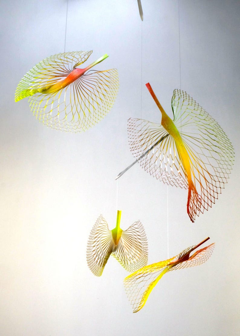Color Leaves Kinetic Sculpture , 4 or 6 Piece Skeleton Leaves Hanging ...