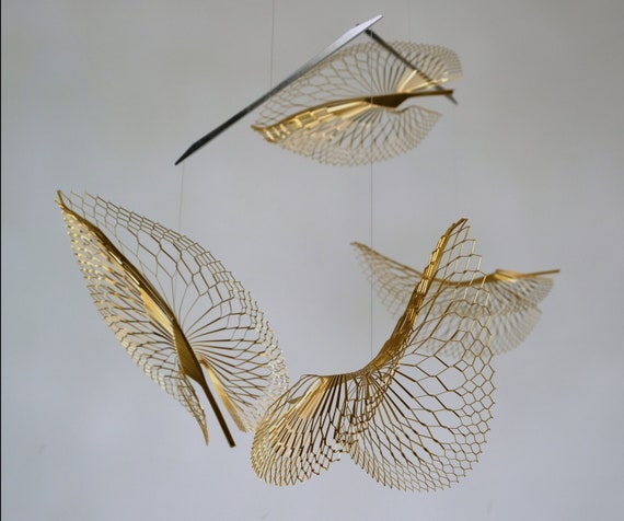 Brass Fall Leaves Mobile Mobile Art With Metal Leaves Golden | Etsy