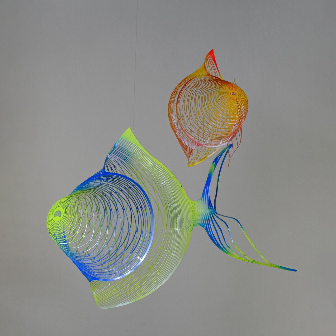 Large Colorful Fish Mobile, Wire Sculpture Art of Under the Sea, Fish ...