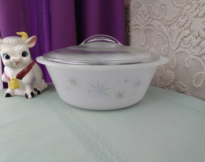 Rare Mckee Glasbake Atomic Starburst Snowflake Round Handled Casserole ...