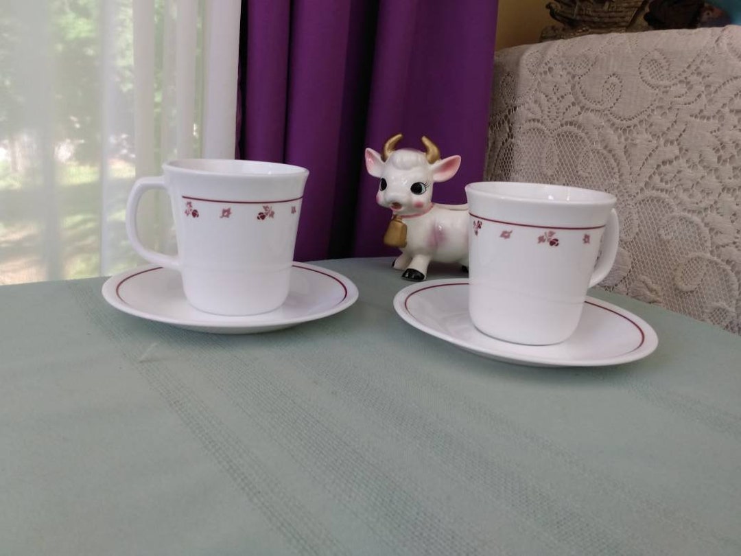 Corelle Burgundy Rose Maroon Cup and Saucer Set of 2 Maroon Flower ...