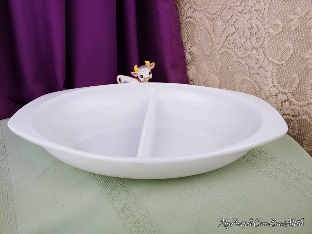 Vintage Pyrex Opalware Divided Casserole 1063 Pure Opal White Sectioned ...