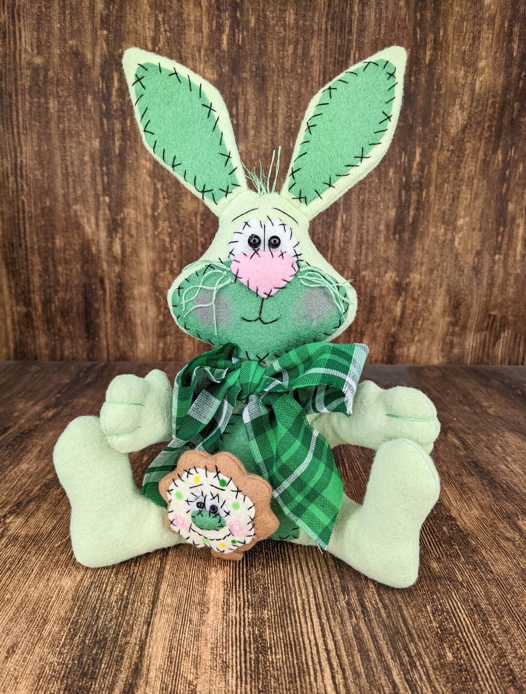 Primitive Lucky Easter Bunny - St Pattys Day Rabbit - Green Bunny - Shamrock - Wreath Attachment ...