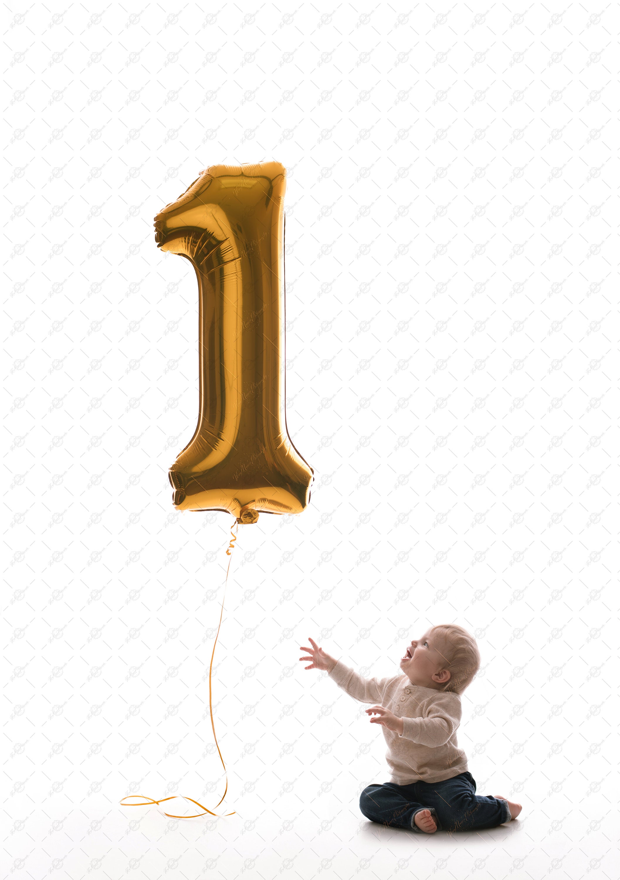 Digital Backdrop First Birthday Number One Gold Balloon White ...