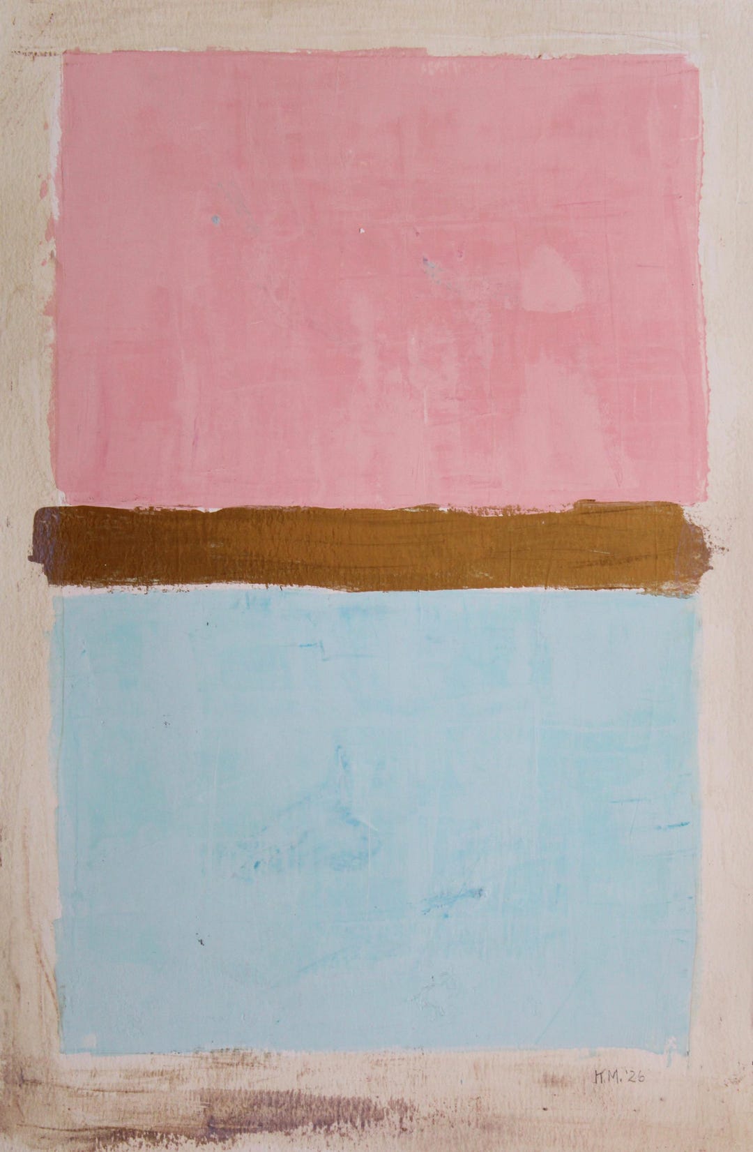 Pastel Baby Pink and Blue and Gold Metallic Rothko Style Original ...