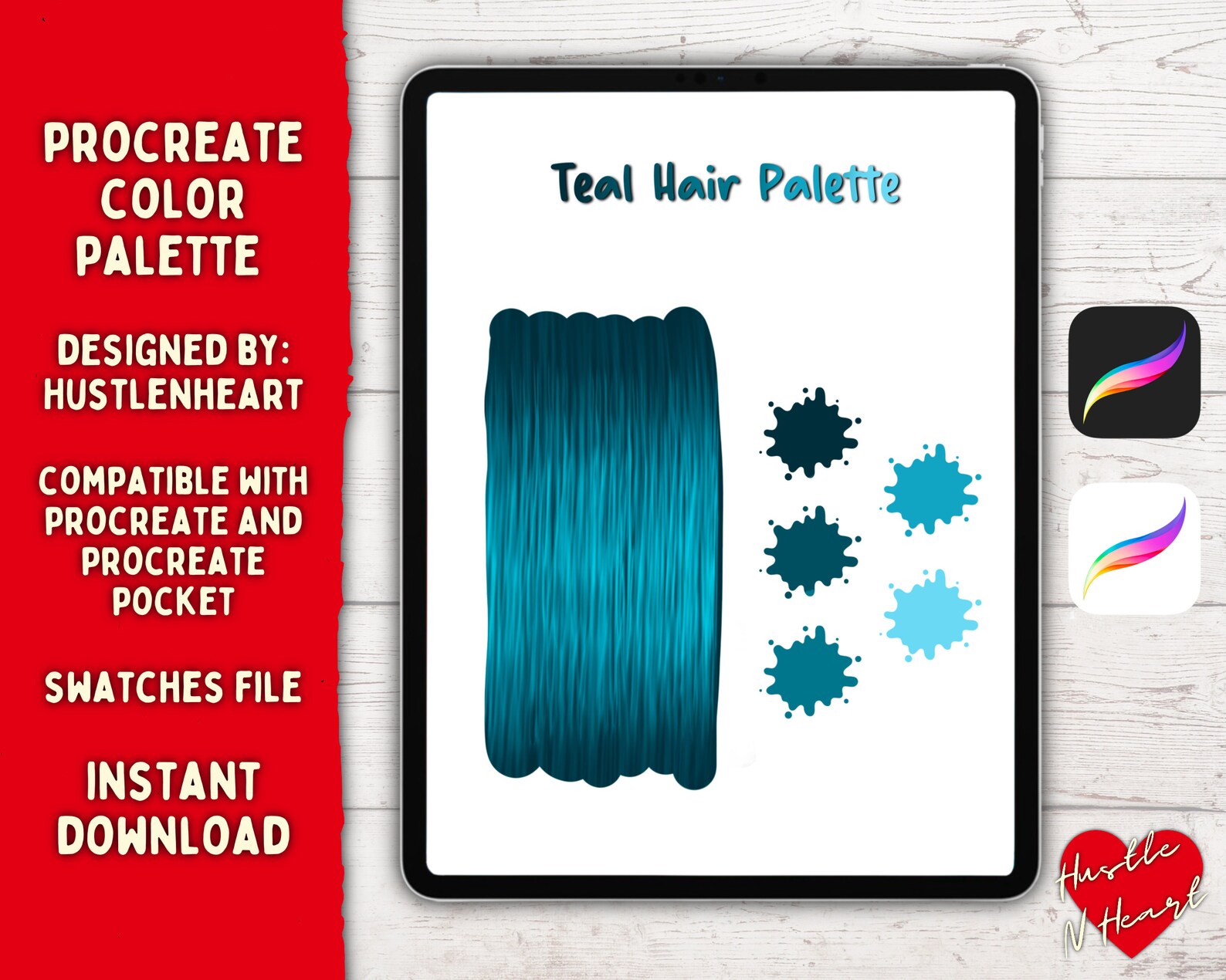 Teal Hair PROCREATE COLOR PALETTE Color Swatches Ipad - Etsy