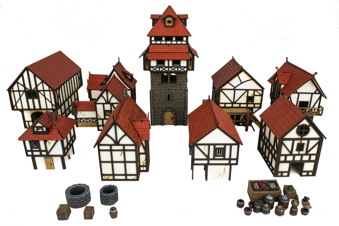 Complete Medieval Township 20–28mm Terrain Set | Fantasy Town Buildings ...