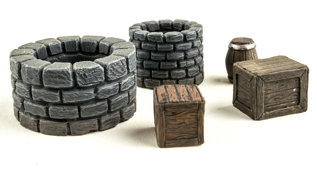 Fantasy Village Set of Wells, Crates & Barrels – 28mm Medieval ...